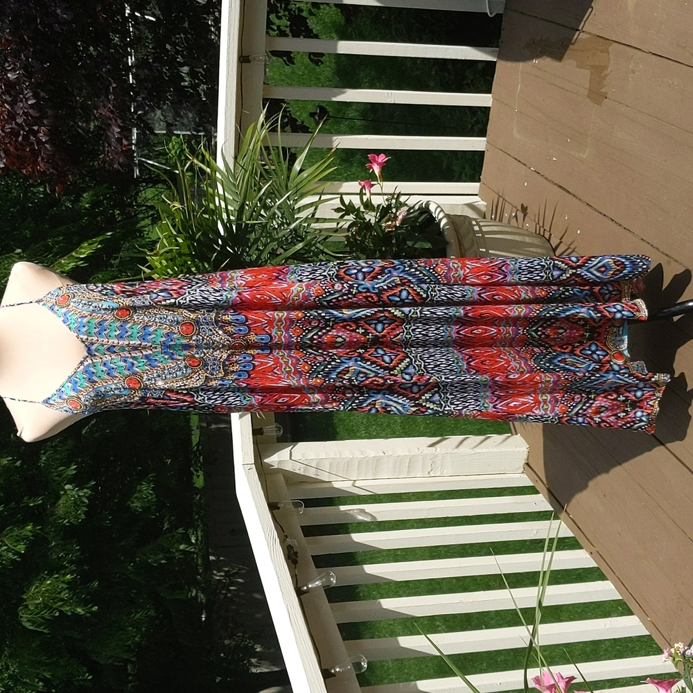 True Colors By La Moda, Tribal Print Maxi Dress, M, E… - Gem